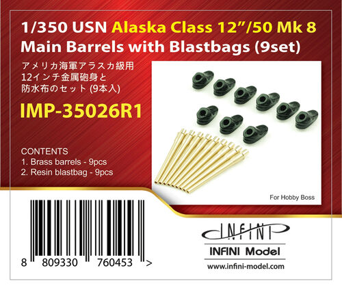 Infinimodel IMP35026R1 US Navy Alaska Class 12"/50 Mk.8 Gun Barrels with Blastbags Set (9 pcs)