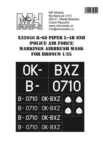 MH Models X32050 K-68 Piper L-4B SNB (Police Air Force) Markings Airbrush Mask (For Bronco)