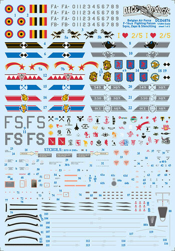 Daco Products DCD4876 General Dynamics F-16 A/B Fighting Falcon - Belgian Air Force Sqn Emblems & Stencilling