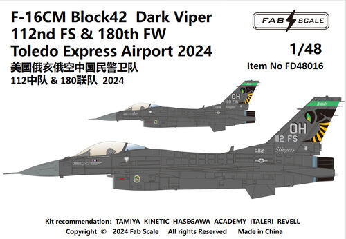 Fab Scale FD48016 Lockheed Martin F-16 CM Fighting Falcon Block 42 - USAF Dark Viper 112nd FS & 180th FW Toledo Express Airport 2024