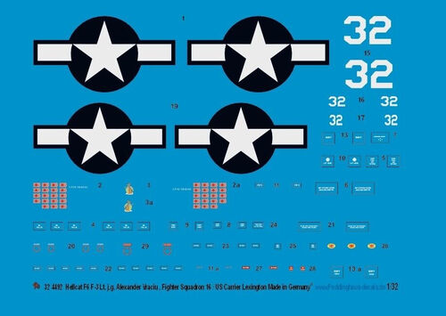 Peddinghaus-Decals 4492 Hellcat F6F-3 Lt. j.g. Alexander Vraciu, Fighter Squadron 16 / US Carrier Lexington