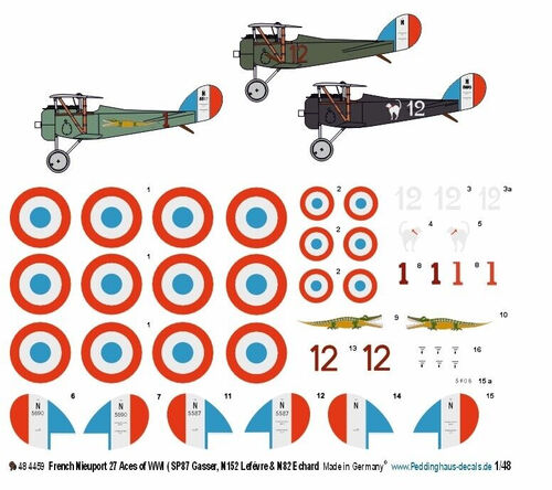 Peddinghaus-Decals 4459 French Nieuport 27 Aces Of WWI (SP87 Gasser, N152 Lefévre & N82 Echard)