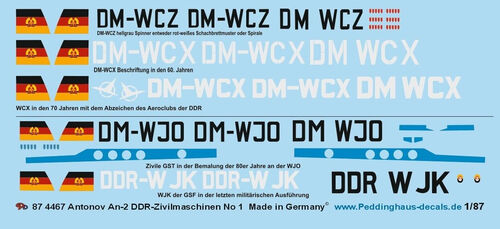 Peddinghaus-Decals 4467 Antonov An-2 DDR Civil Aircraft Set 1