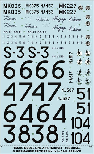 TAURO MODEL 32-551 Supermarine Spitfire Mk. IX in Italian Service (2 Decal Shets)