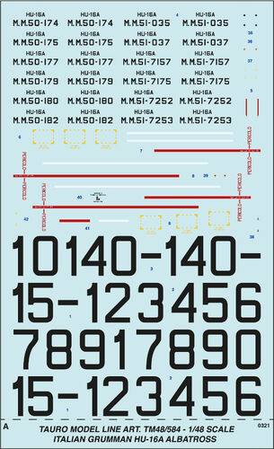TAURO MODEL 48-584 Grumman HU-16 A Albatross in Italian Service (2,3 Decal Sheets)