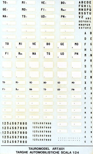 TAURO MODEL 601 Italian Licensed Plates (White Type)