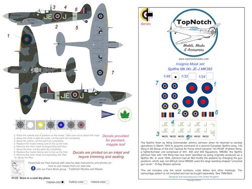 TopNotch 48-I059 Supermarine Spitfire Mk.IXc - JE-J MK392 - Insignia Mask Set