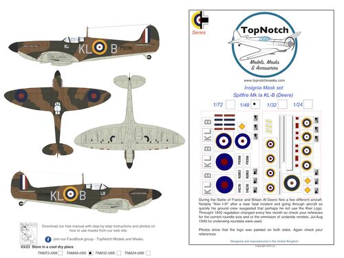 TopNotch 48-I066 Supermaine Spitfire Mk.IA - KL-B Al Deere- Insignia Mask Set