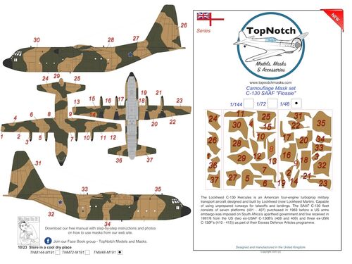 TopNotch 48-M191 Lockhead C-130 Hercules - SAAF "Flossie" - Camouflage Paint Mask Set