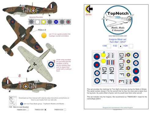 TopNotch 32-I029 Hawker Hurricane Mk. I - ”Tom Neil” 249 SQN - Insignia Mask Set