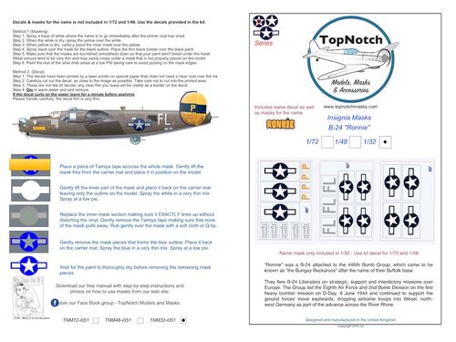 TopNotch 32-I051 Consolidated B-24 - "Ronnie" - Insignia Mask Set