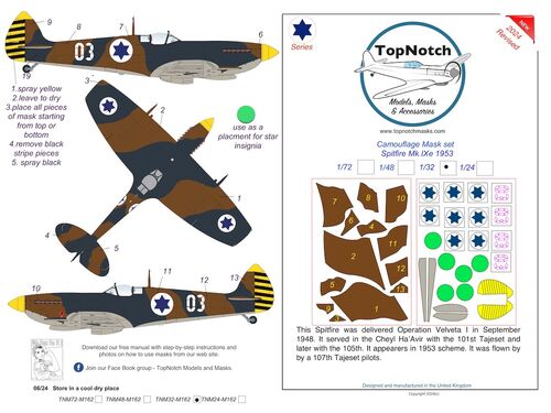 TopNotch 32-M162 Supermarine Spitfire Mk.IXe - IAF Service (1953) - Camouflage Mask Set