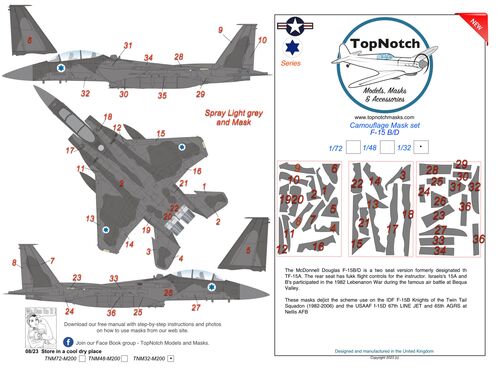 TopNotch 32-M200 McDonnell Douglas F-15 B/D Eagle - IAF Service - Camouflage Mask Set