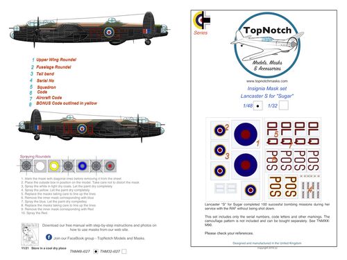 TopNotch 48-I027 Avro Lancaster - "S for Sugar" - Insignia Mask Set