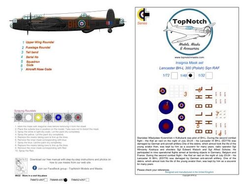 TopNotch 48-I057 Avro Lancaster - BH-L 300 (Polish) Sqn RAF - Insignia Mask Set