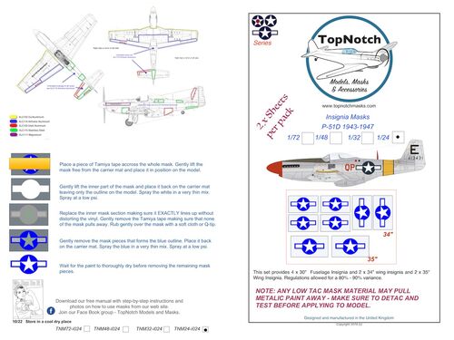 TopNotch 24-I024 North American P-51 D Mustang (1943-1947) - Insignia Mask Set