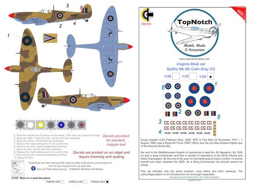 TopNotch 24-I064 Supermarine Spitfire Mk.IXc - Colin Gray CG - Insignia Mask Set