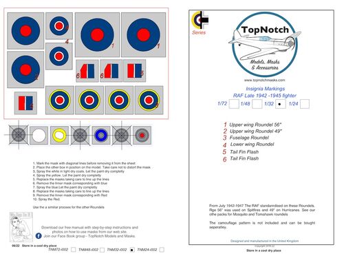 TopNotch 32-I002 RAF Late 1942-1945 Fighter Insignia - Insignia Mask Set