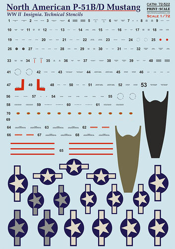 Print Scale 72-522 North American P-51B/D Mustang - WWII Insignia, Technical Stencils