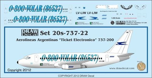 Draw Decal 20-737-22 Boeing 737-200 - Aerolineas Argentinas 'Ticket Electronico'