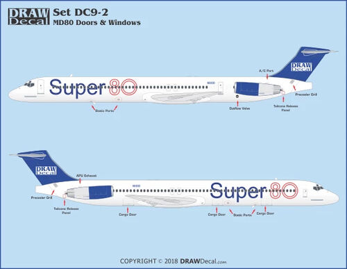 Draw Decal 20-DC9-02W McDonnell Douglas MD-80 - Doors And Windows (White Door Outlines)