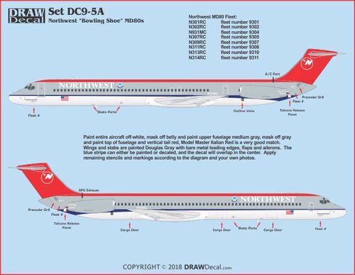 Draw Decal 20-DC9-05 McDonnell Douglas MD-80 - Northwest 'Bowling Shoe'