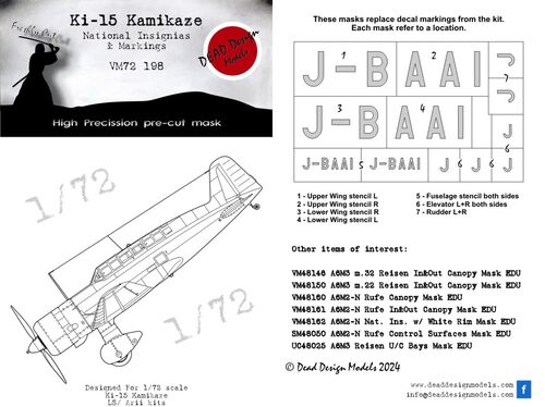 DEAD Design Models VM72198 Ki-15 Kamikaze National Insignias And Markings (For LS/Arii Kits)
