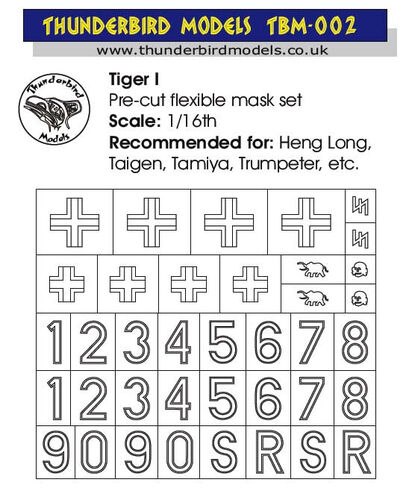 Thunderbird Models TBM002 Pz.Kpfw.VI Tiger I Paint Mask Set (for Heng Long, Taigen, Tamiya and Trumpeter kits)