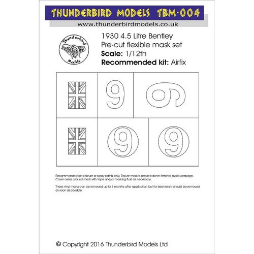 Thunderbird Models TBM004 1930 Bentley 4.5 litre supercharged Paint Mask Set (for Airfix kits)