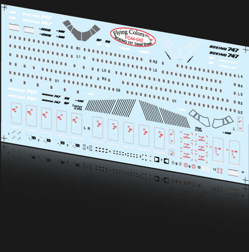 Flying Colors 44042 Boeing 747 - Detail sheet. Inc Windows, Windshield, Doors, Logos