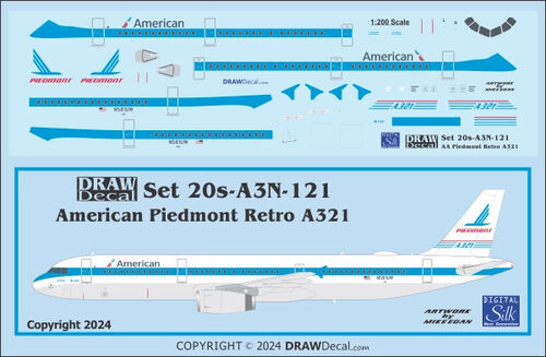 Draw Decal 20-A3N-121 Airbus A321 - American Airlines Piedmont Retrojet