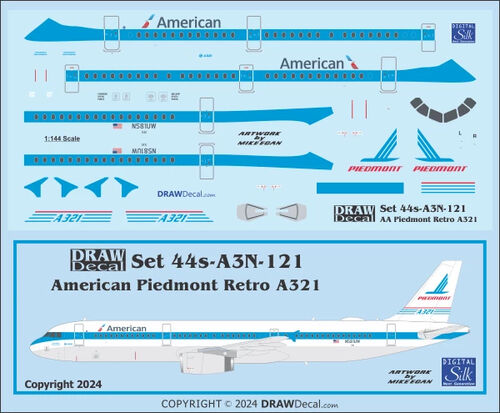Draw Decal 44-A3N-121 Airbus A321 - American Airlines Piedmont Retrojet