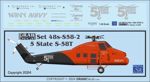 Draw Decal 48-S58-02 Sikorsky S-58 T - 5 State Helicopters "Screaming Mimi"