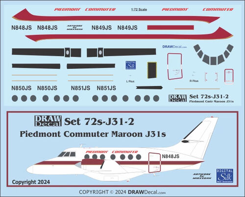 Draw Decal 72-J31-02 Jetstream 31 - Piedmont Commuter Maroon