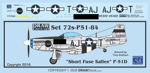 Draw Decal 72-P51-84 North American P-51 D - "Short-Fuse Sallee"