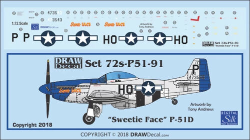 Draw Decal 72-P51-91 North American P-51 D - "Sweetie Face" Gathering of Mustangs and Legends
