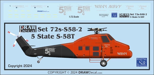 Draw Decal 72-S58-02 Sikorsky S-58 T - 5 State Helicopters "Screaming Mimi"
