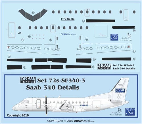 Draw Decal 72-SF340-03 Saab 340 - Door and Windows Detail Set