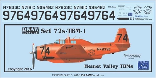 Draw Decal 72-TBM-01 Grumman TBM Avenger - Hemet Valley Fire Bombers