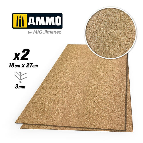 AMMO of Mig Jimenez 8837 Create Cork - Fine Grain (3 mm / 180 x 270 mm) - 2 pcs