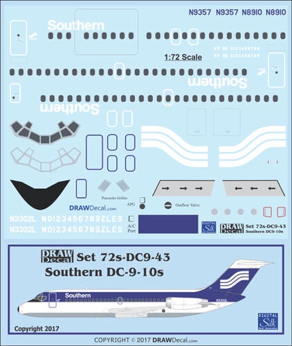 Draw Decal 72-DC9-43 Douglas DC-9-10 - Southern Airways