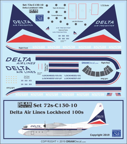 Draw Decal 72-C130-10 Lockheed L-100 Hercules - Delta Air Lines