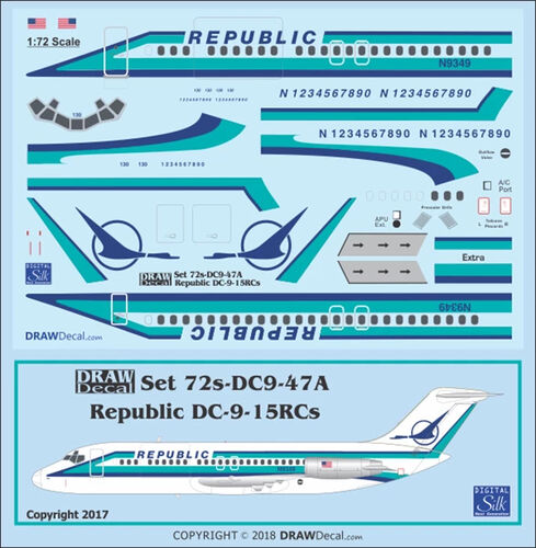 Draw Decal 72-DC9-47A Douglas DC-9-15RC - Republic Airlines