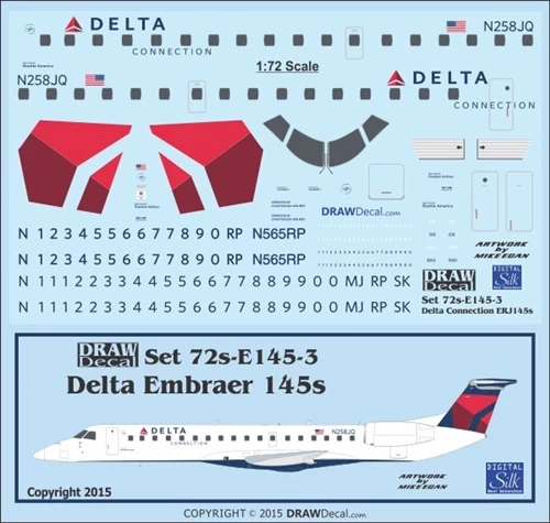 Draw Decal 72-E145-03 Embraer 145 - Delta Air Lines