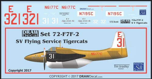 Draw Decal 72-F7F-02 Grumman F7F Tigercat - SV Flying Service Fire Bombers