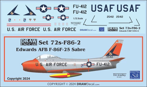 Draw Decal 72-F86-02 North American F-86 F-25 - Edwards AFB