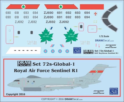 Draw Decal 72-GLOBAL-01 Raytheon Sentinel R1 - Royal Air Force Decals