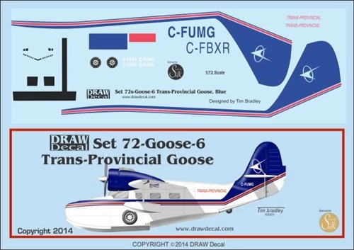 Draw Decal 72-GOOSE-06 Grumman G-21 Goose - Trans-Provincial (Blue Scheme)
