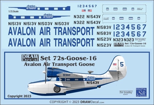 Draw Decal 72-GOOSE-16 Grumman G-21 Goose - Avalon Air Transport