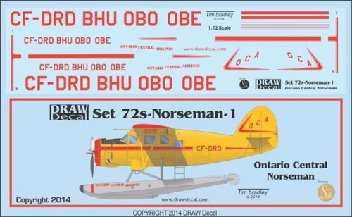 Draw Decal 72-NORSEMAN-01 Noorduyn Norseman - Ontario Central Airlines